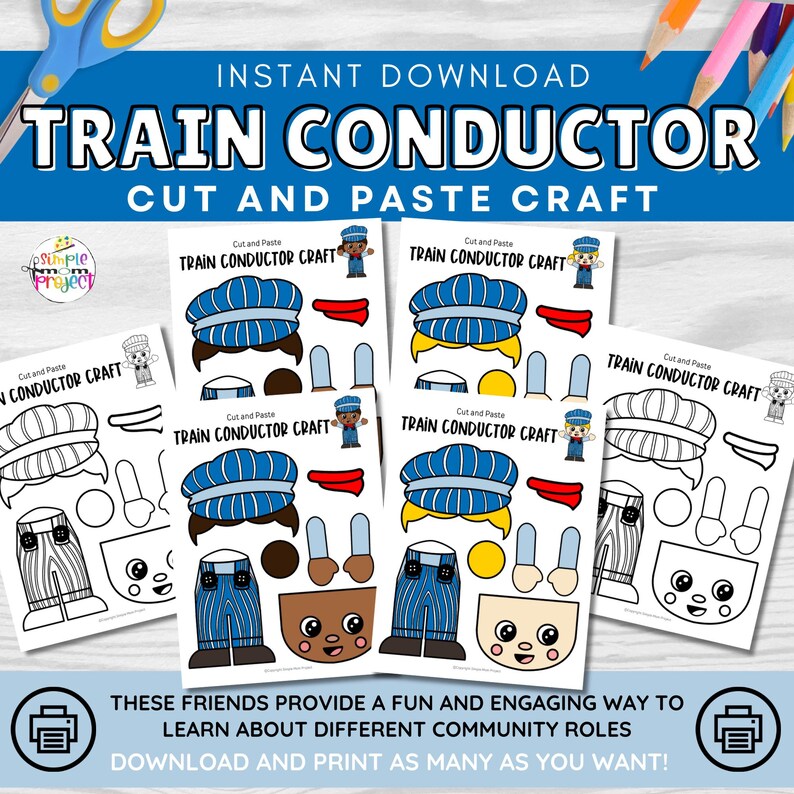 Train Conductor Printable Paper Craft for Kids | Pre-colored | Black ...
