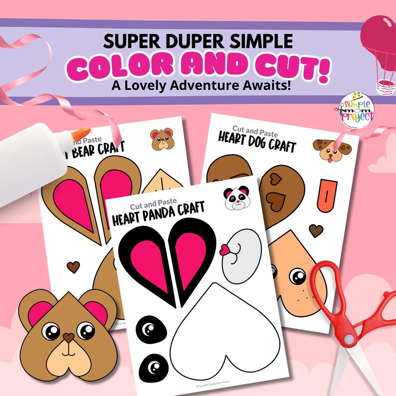 20 Page Heart Animal Printable Crafts | Fun Heart Animal Template ...