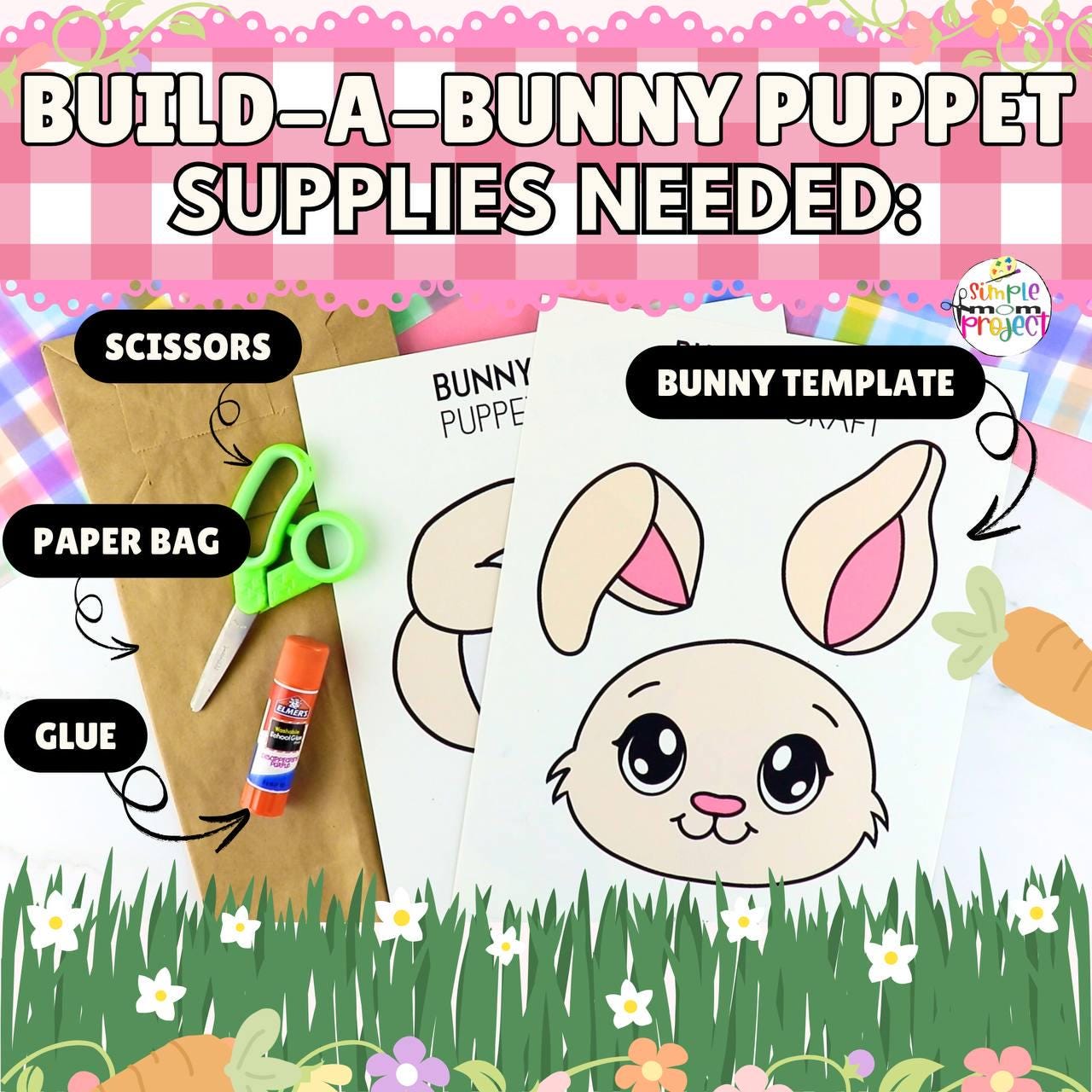 Printable Bunny Rabbit Paper Bag Puppet Template for Kids | Bunny Paper ...