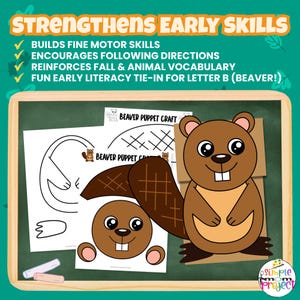 Beaver Paper Bag Puppet Craft | Printable Woodland Animal (PDF Pattern ...