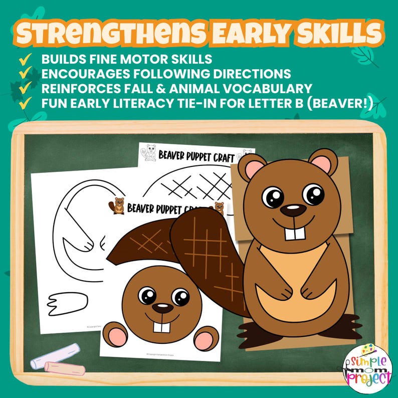 Beaver Paper Bag Puppet Craft | Printable Woodland Animal (PDF Pattern ...