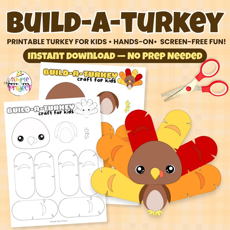 Build a Turkey Craft Printable for Kids | Fall Cut & Paste Activity ...