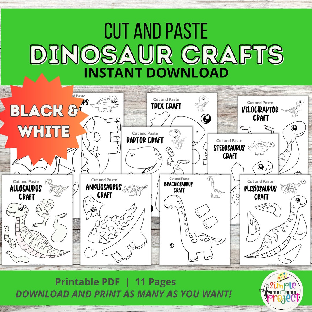 10 Easy Dinosaur Cut and Glue Craft Activity, Printable, Fine Motor ...