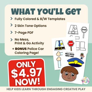 Police Officer Paper Bag Puppet Craft | Community Worker Printable ...