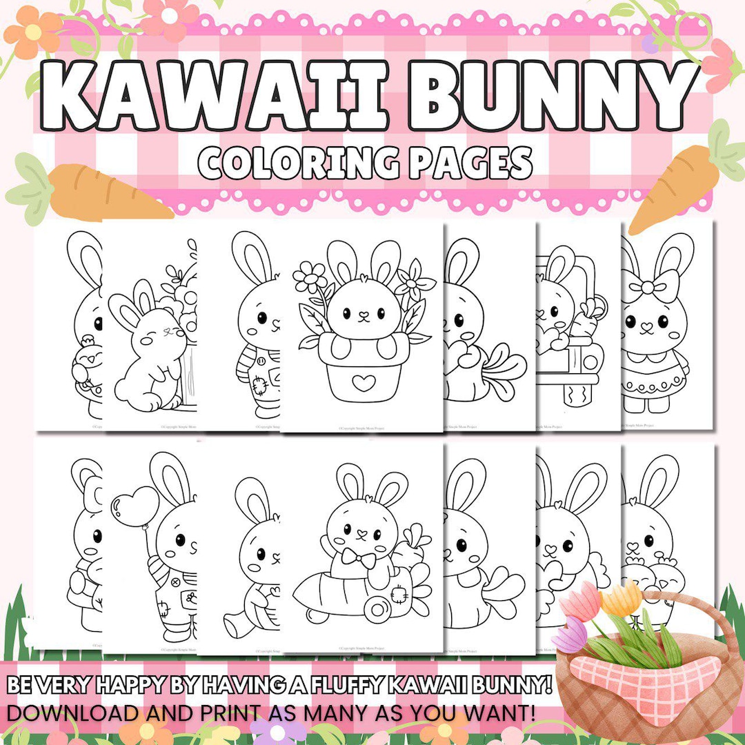 Kawaii Bunny Coloring Pages: Springtime Fun (PDF) - Etsy
