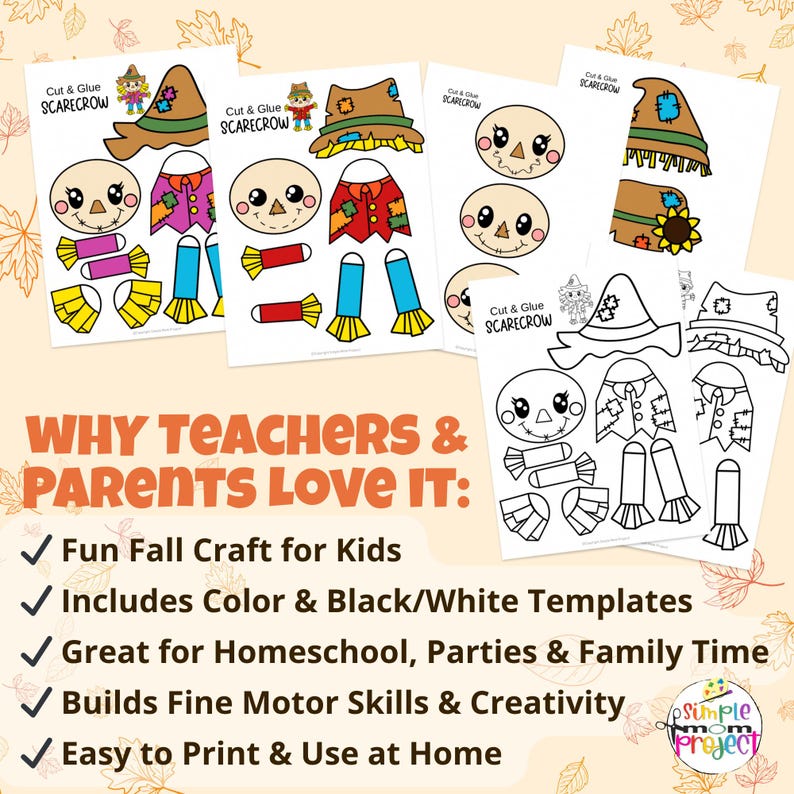 Scarecrow Craft Printable Template for Kids | Pre-colored | Black ...