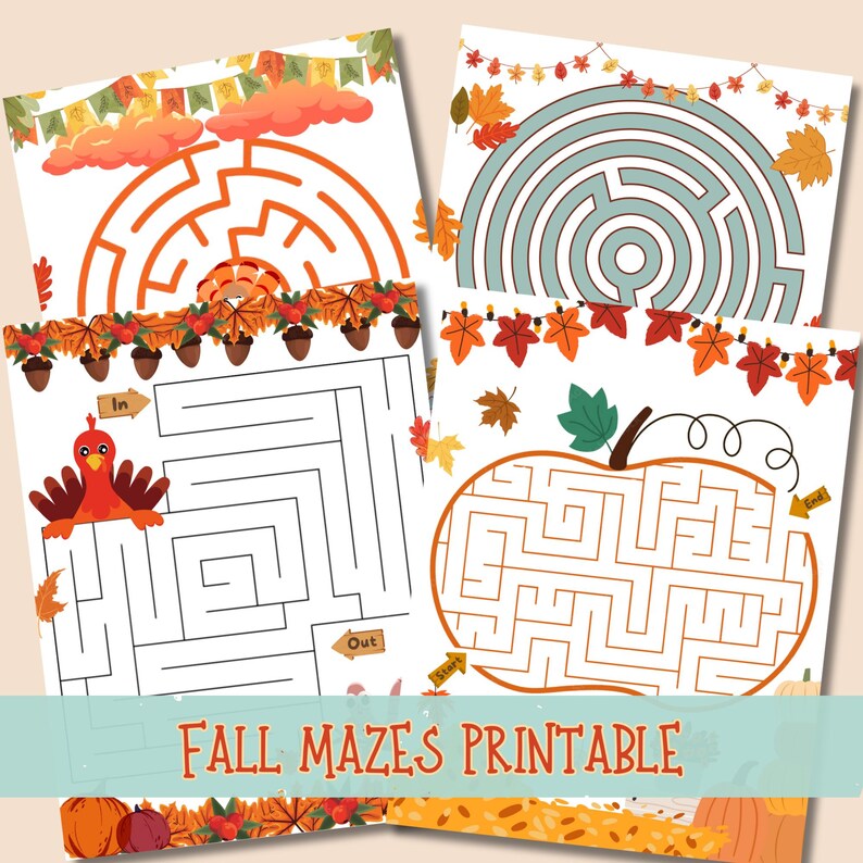 10 Fall Mazes | Printable Autumn Mazes | Fall Maze Worksheets for Kids | Turkey Mazes for Kids ...