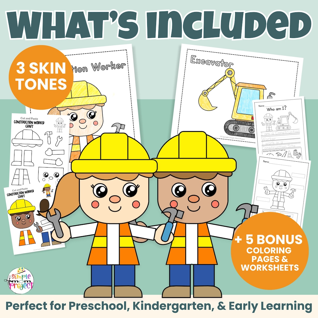 Construction Worker Craft | Cut & Paste Activity, Coloring Pages (PDF ...