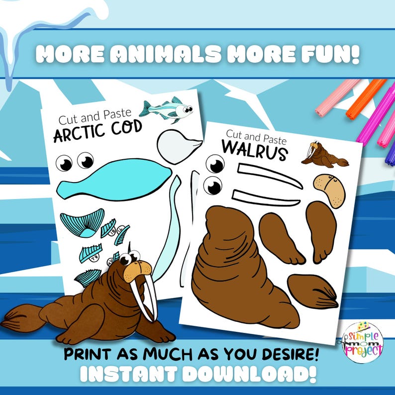 Arctic Animal Cut and Paste Craft Bundle (PDF) - Etsy