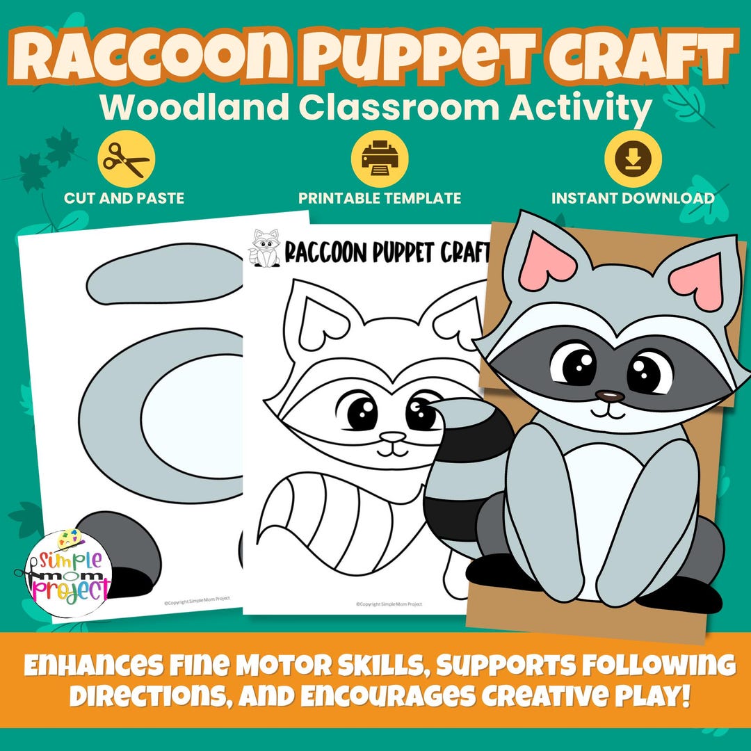 Raccoon Paper Bag Puppet Craft | Woodland Animal Printable (PDF) - Etsy