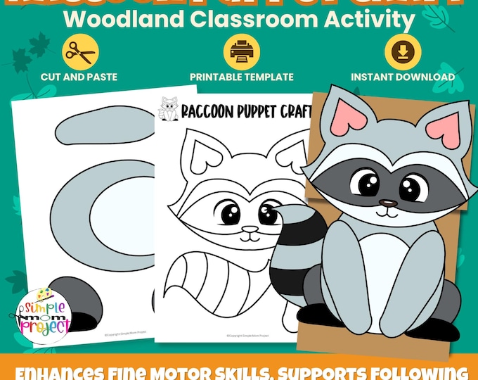 Raccoon Paper Craft Printable Woodland Animal Finger Puppet Kids Craft ...