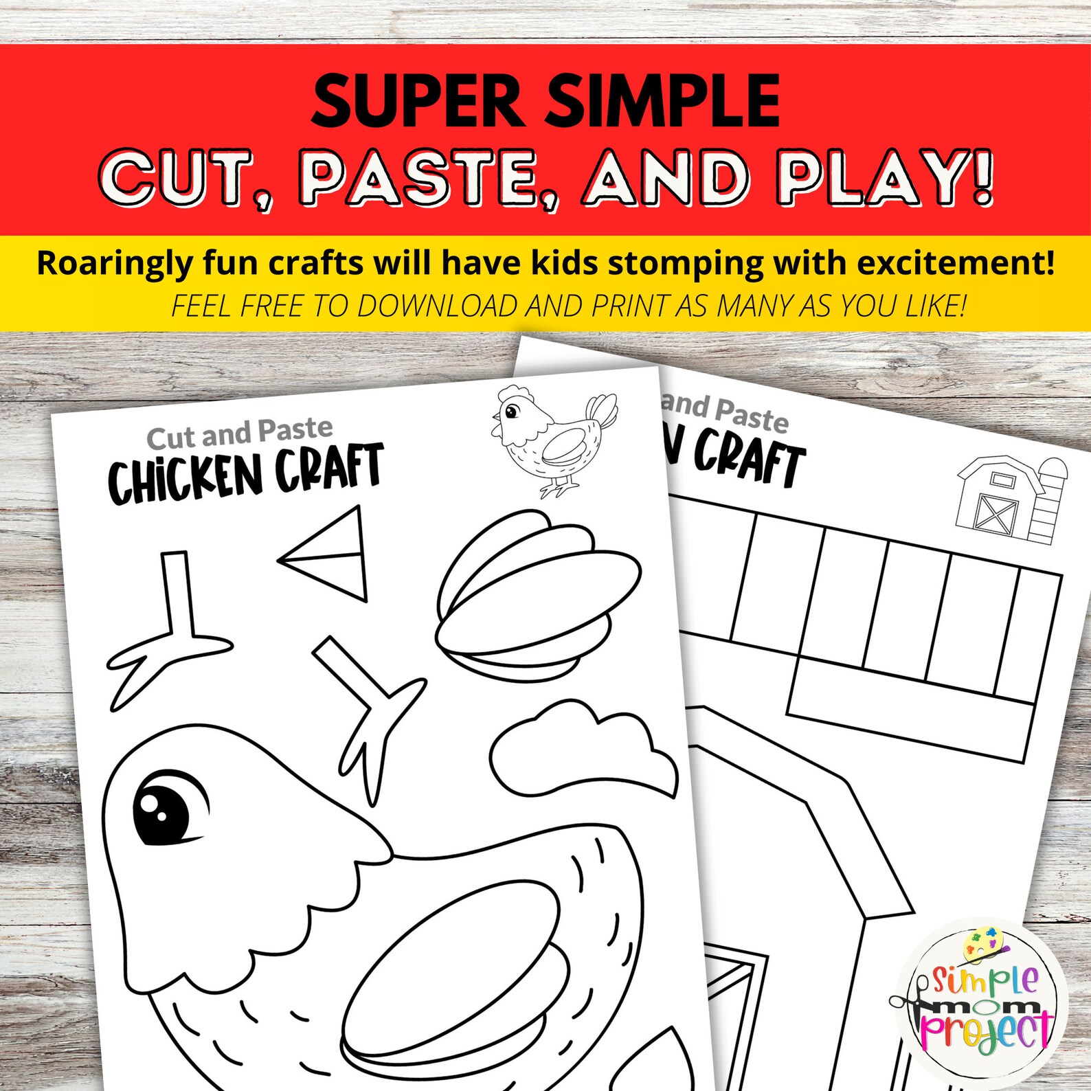 15 Farm Animal Cut and Paste Craft, Barnyard Crafts, Black and White ...