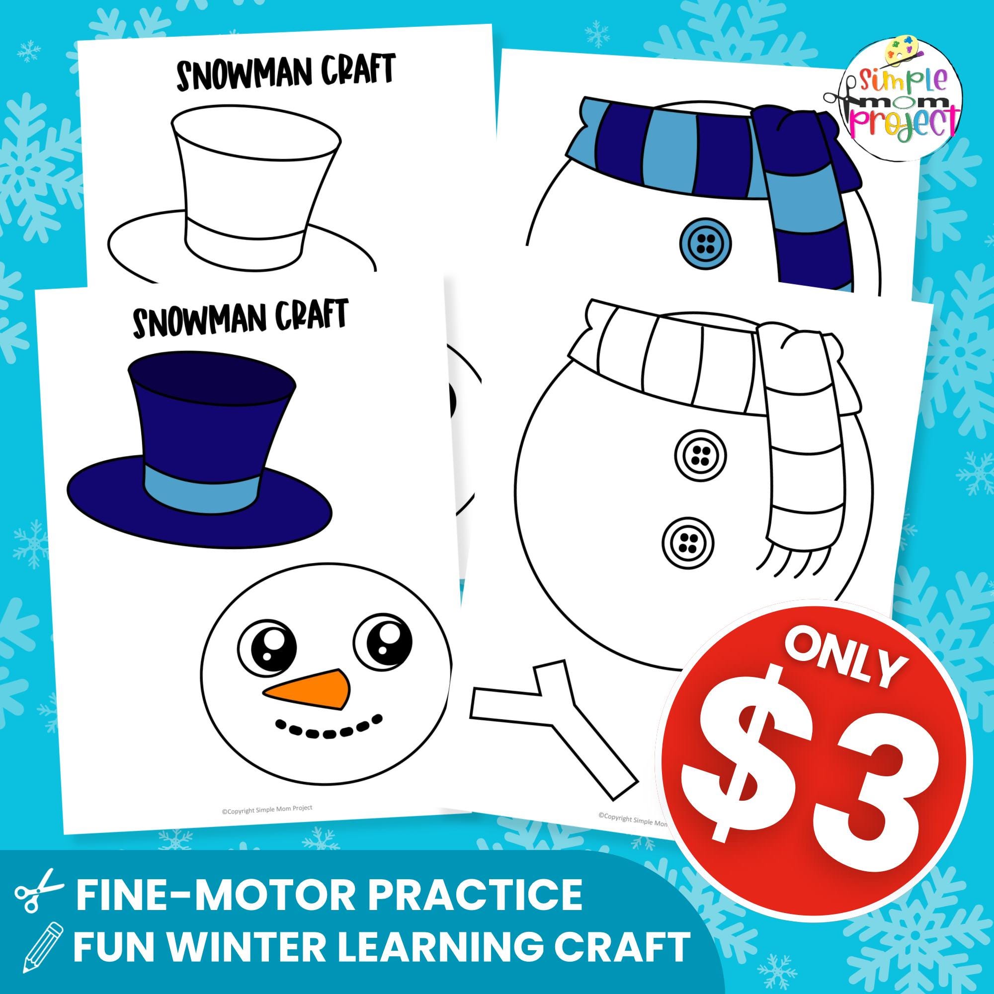 Snowman Paper Bag Puppet Printable | Winter Kids Craft | Cut & Paste ...