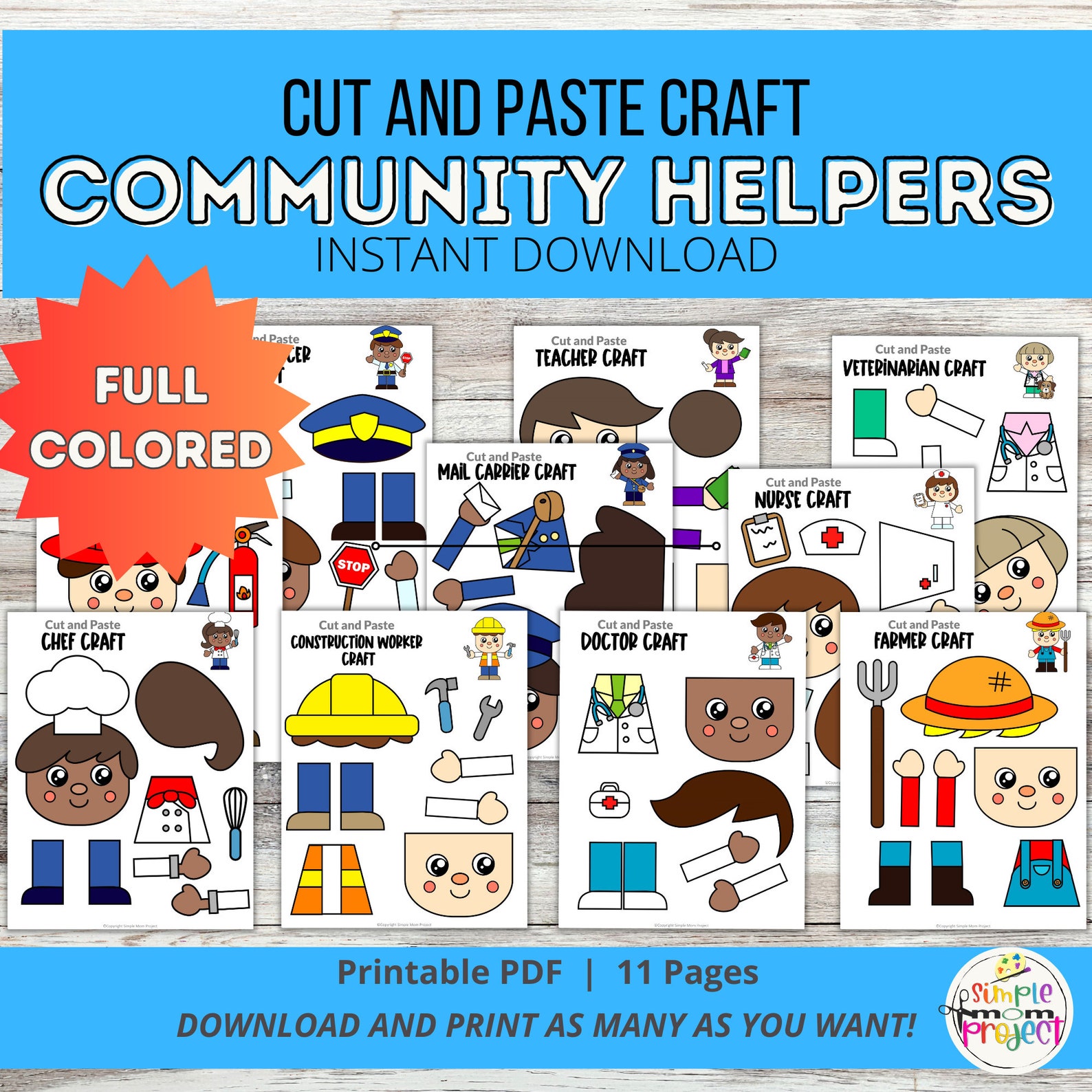 10 Community Helper Activity Cut and Paste Crafts, Jobs, Career Day ...