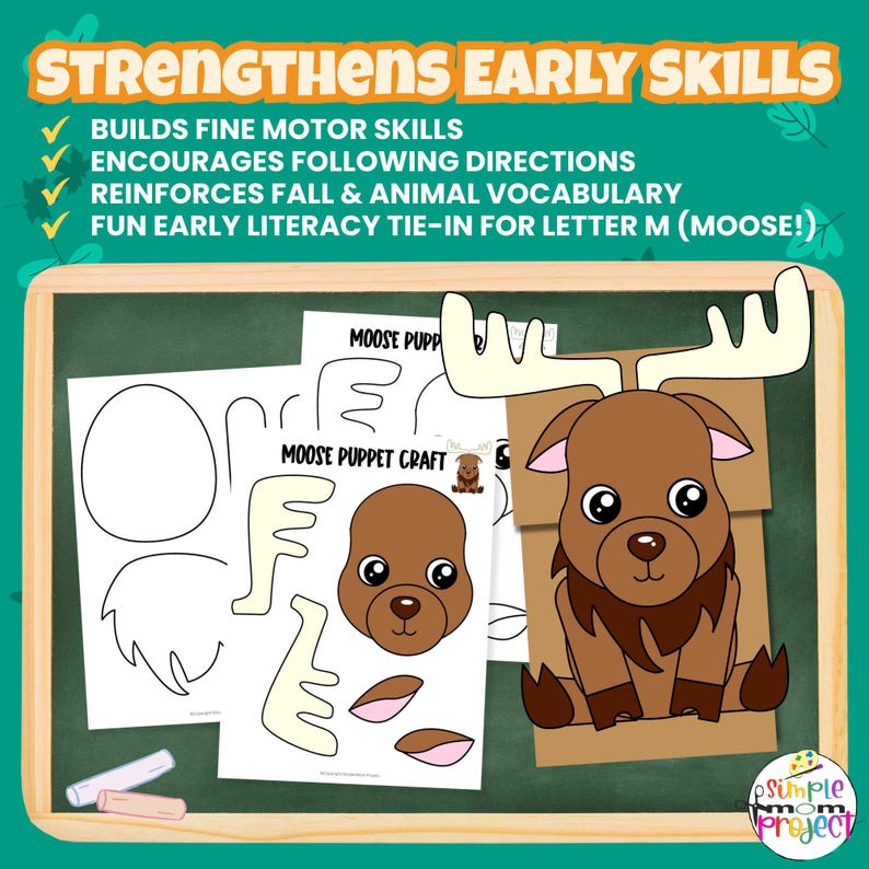 Moose Paper Bag Puppet Craft | Woodland Animal Printable | Cut and ...