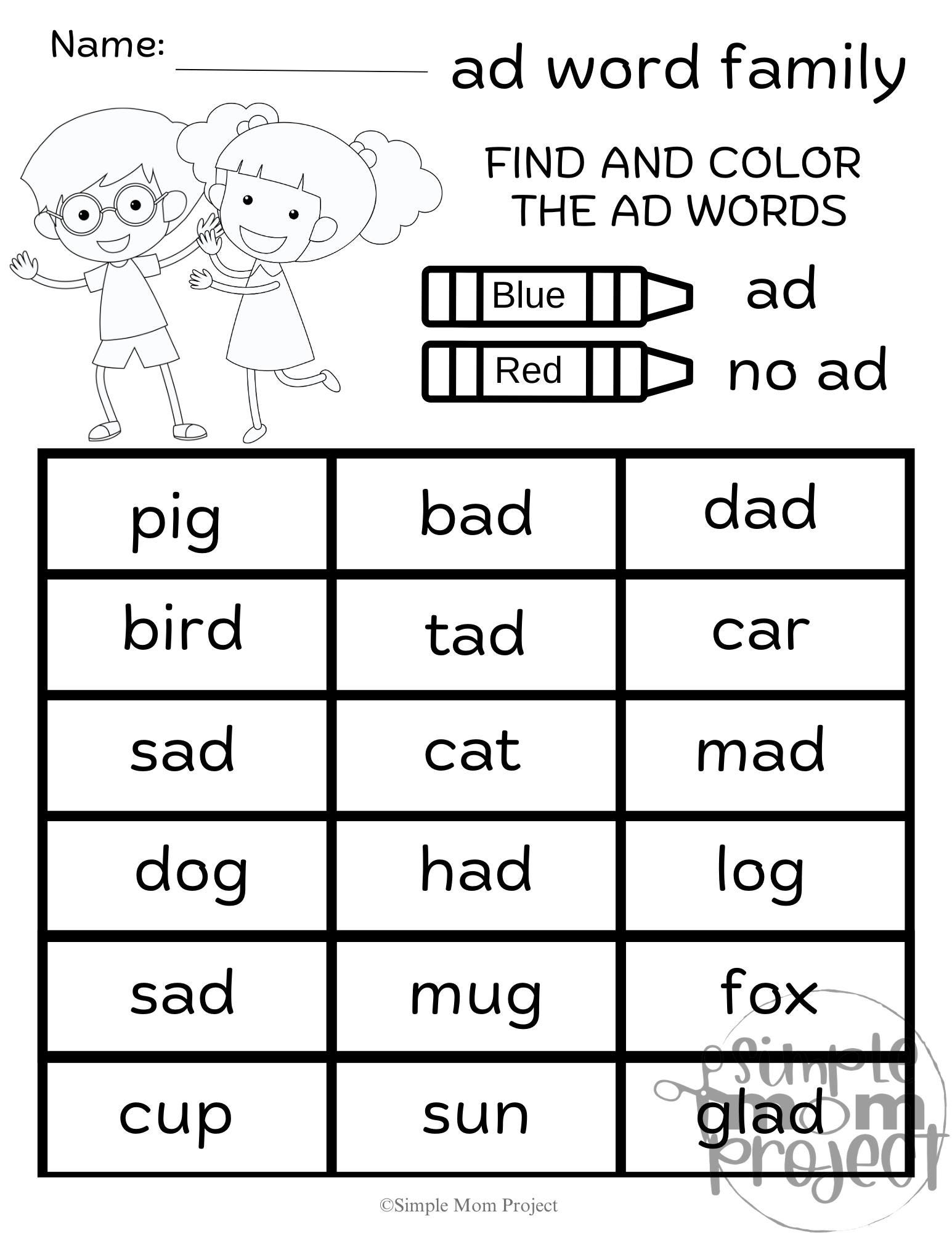 Digraph 'ad' Word Worksheets Letter Blending Ad Phonics Easy and Fun Ad ...