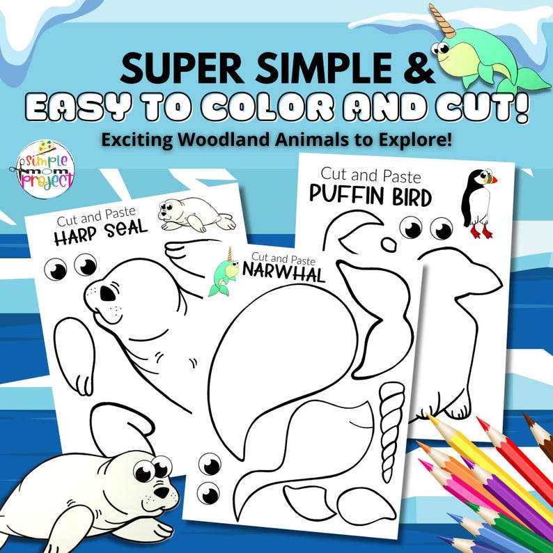14 Black and White Arctic Animal Cut and Paste Craft Bundle | Black and ...