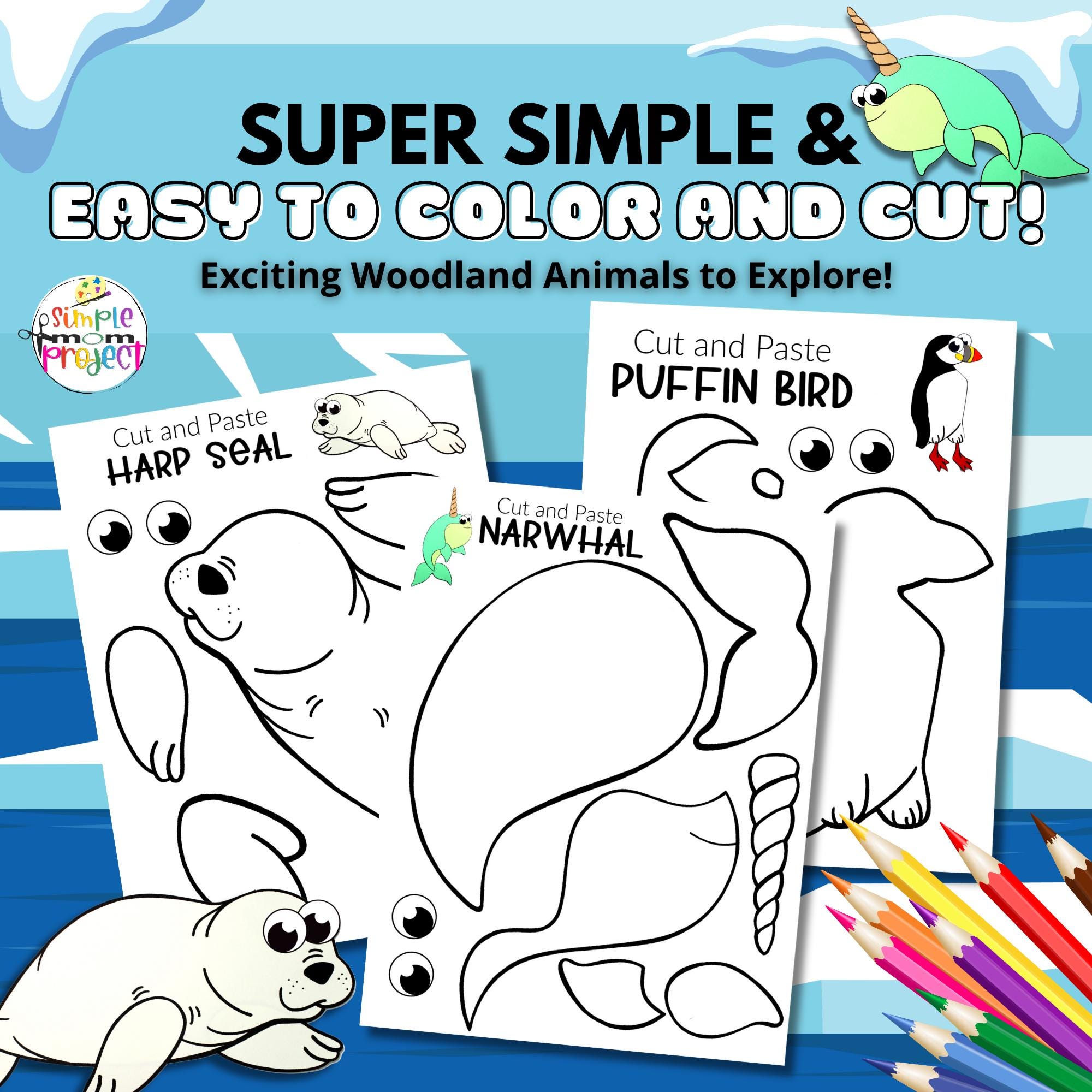 14 Black and White Arctic Animal Cut and Paste Craft Bundle | Black and ...