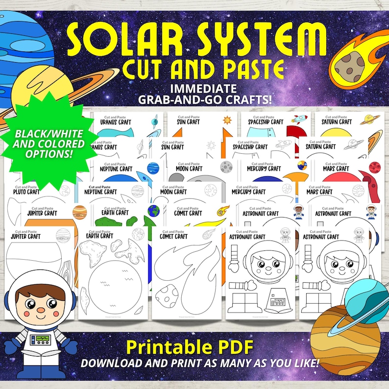 Solar System Cut and Paste Craft Bundle: Planet & Astronaut (PDF) - Etsy