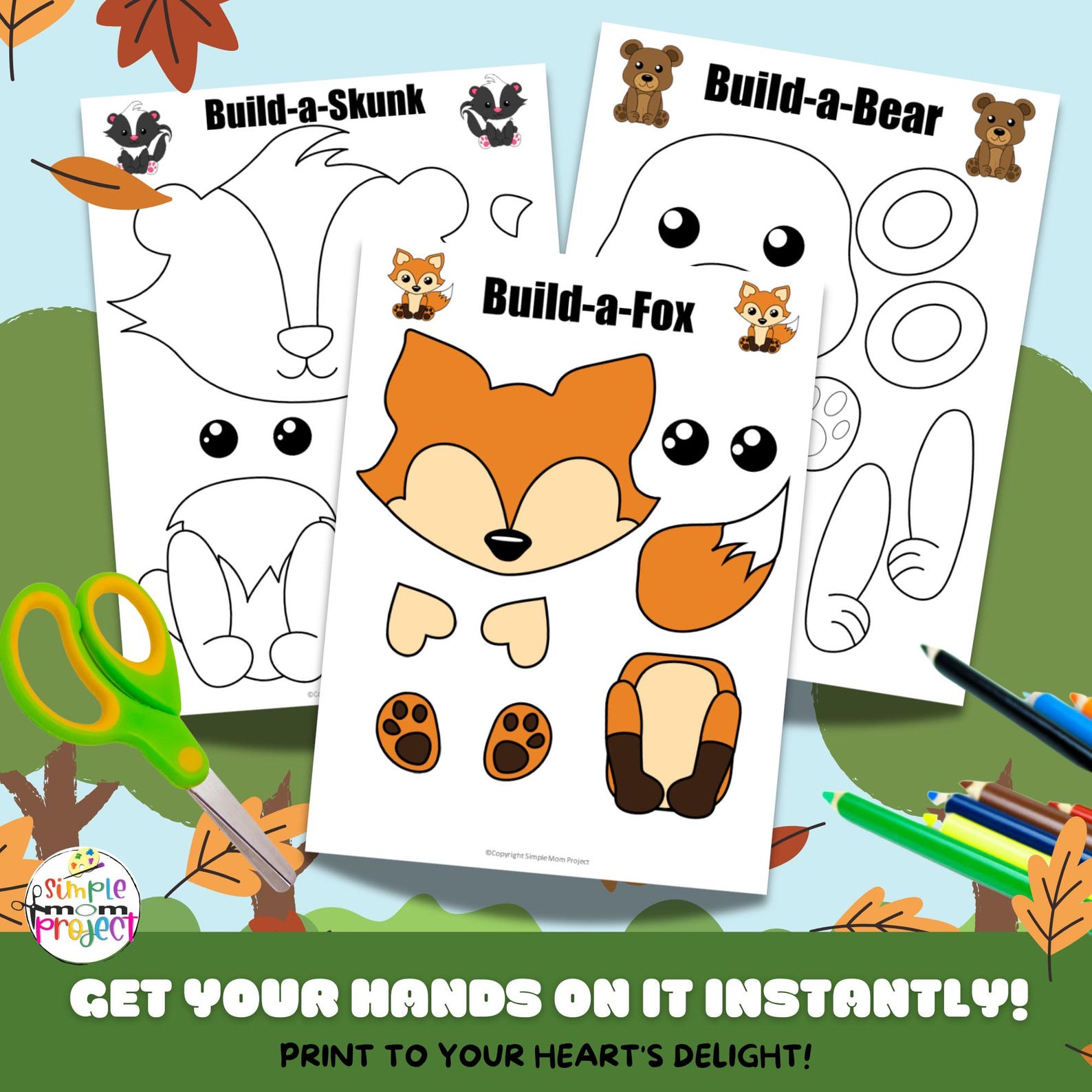 20 Easy Woodland Animal Cut and Glue Craft Activity, Printable, Fine ...