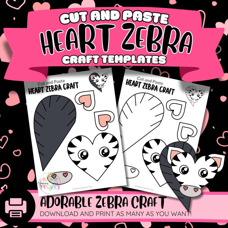 Heart Zebra Printable Craft for Kids Heart Zebra Craft Heart Zebra ...