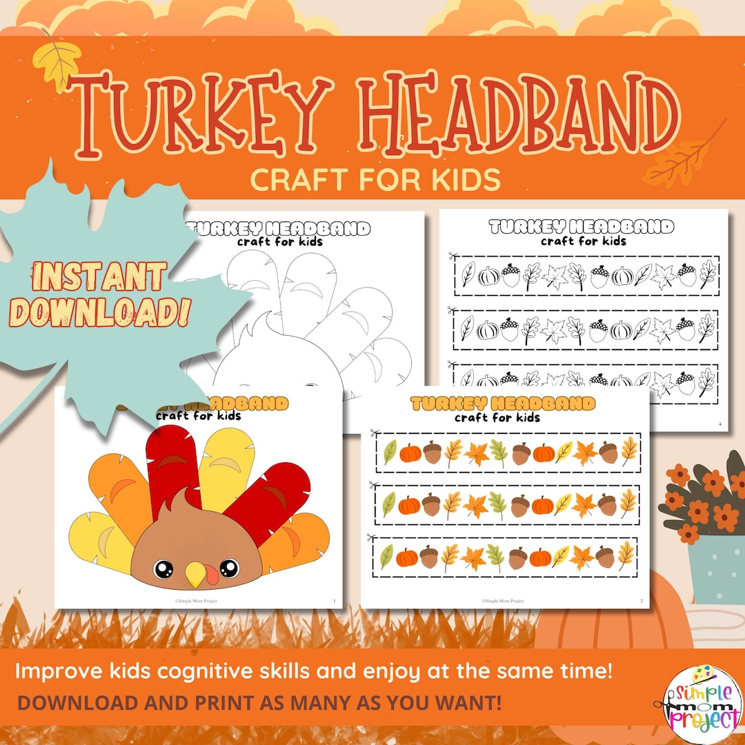 The Cutest Printable Turkey Headband Coloring Autumn Activity for Fall ...