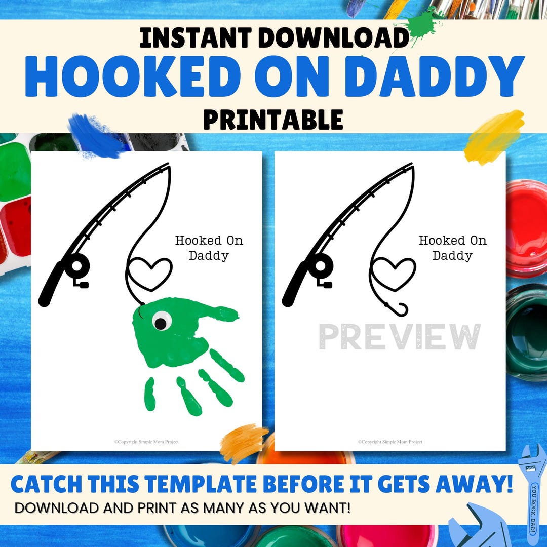Hooked on Daddy Handprint Printable Craft for Dad - Etsy