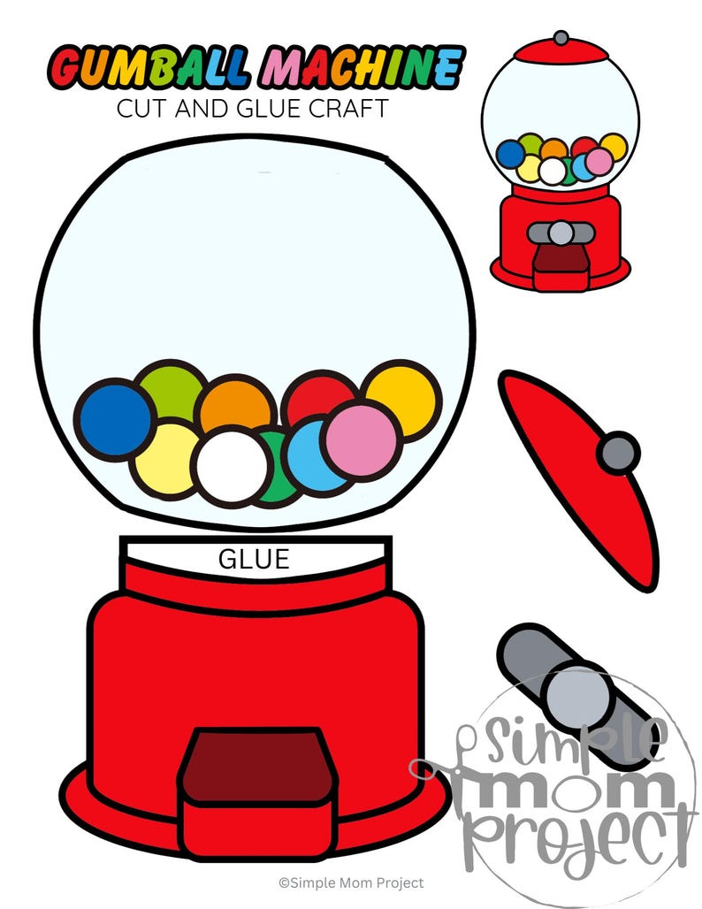 Gumball Machine Cut and Paste Craft | Gumball Machine Activity ...