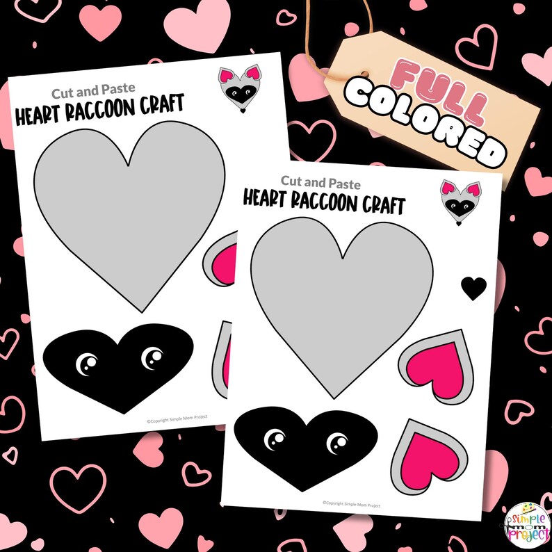 Heart Raccoon Printable Craft for Kids | Heart Raccoon Craft | Heart ...