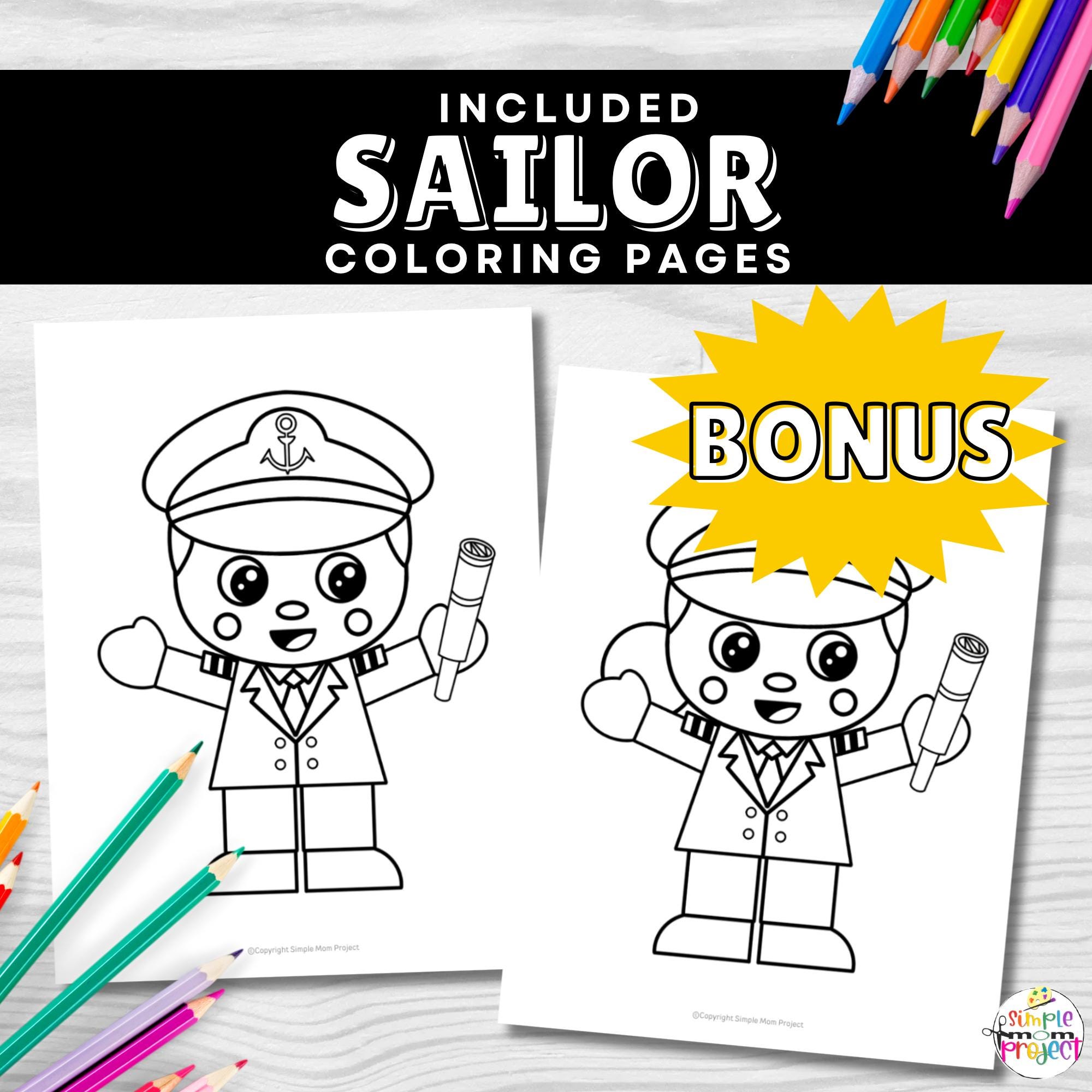 Sailor Printable Paper Craft for Kids | Pre-colored | Black & White - Etsy
