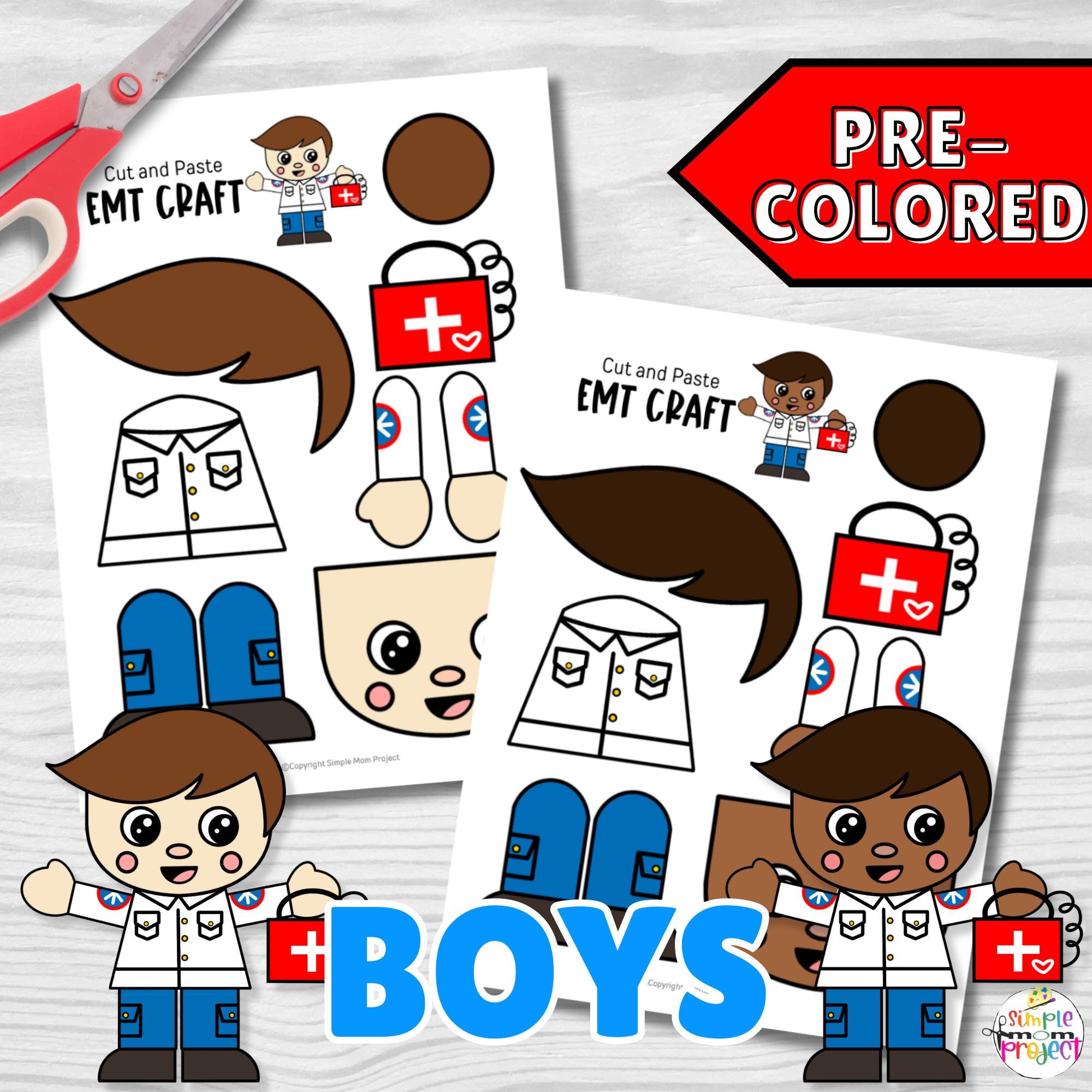 EMT Paramedic Printable Paper Craft for Kids | Pre-colored | Black ...