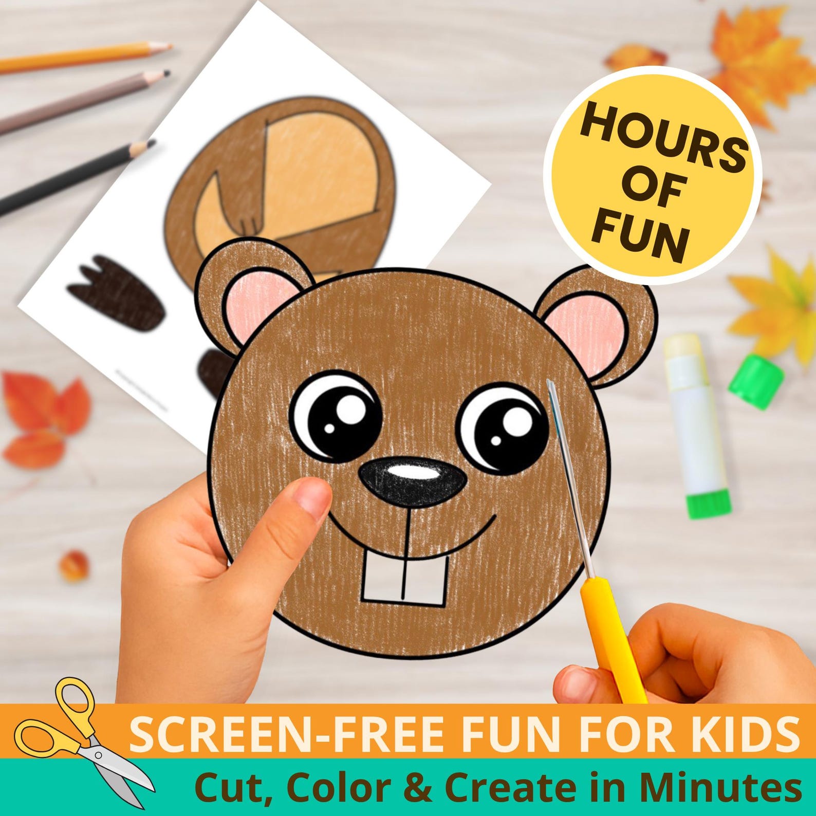 Beaver Paper Bag Puppet Craft | Printable Woodland Animal (PDF Pattern ...