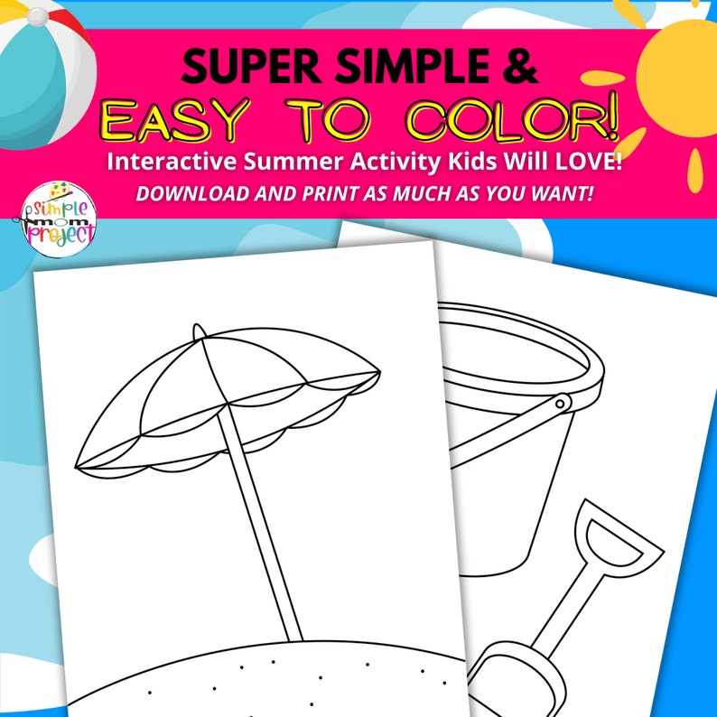 Summer Coloring Pages Collection, Beach Party Favors, Beach Kids ...