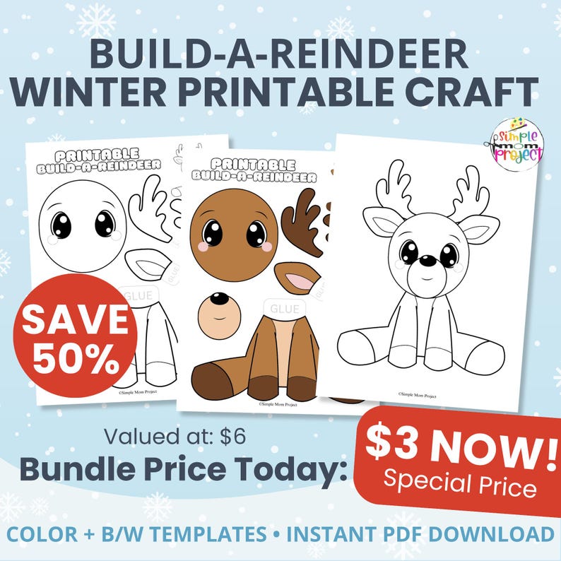 Build-a-reindeer Printable Craft | Winter Kids Activity | Cut & Paste ...