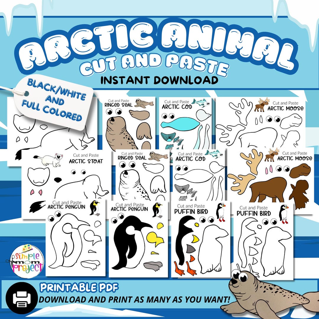 Arctic Animal Cut and Paste Craft Bundle (PDF) - Etsy