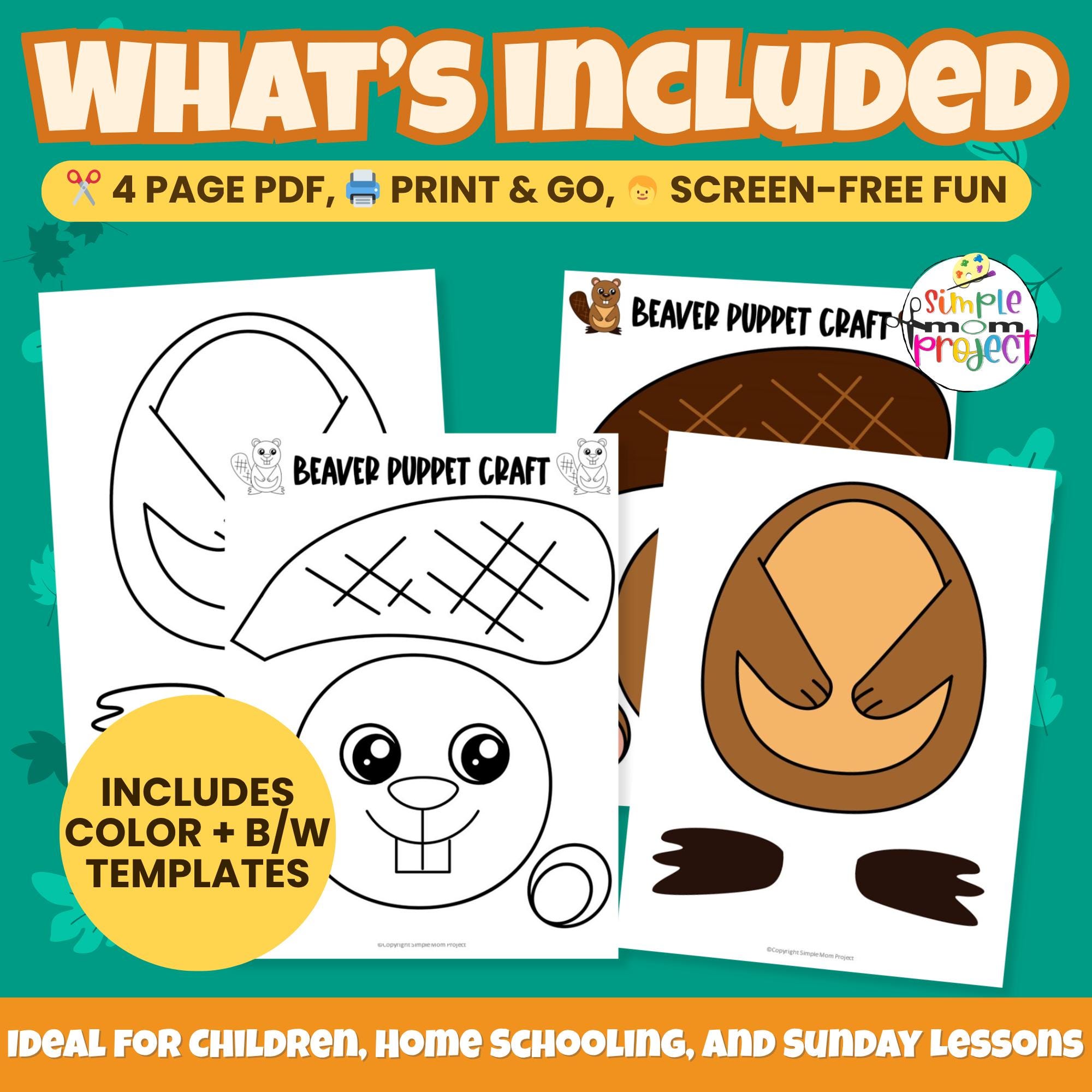 Beaver Paper Bag Puppet Craft | Printable Woodland Animal (PDF Pattern ...
