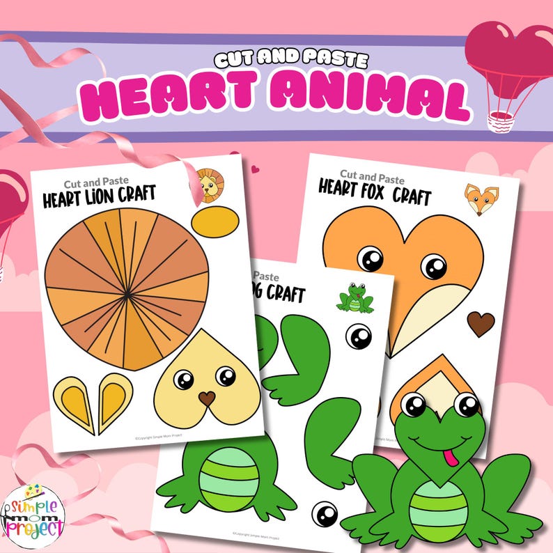 Heart Animal Crafts: Printable Template Activities for Kids (PDF) - Etsy