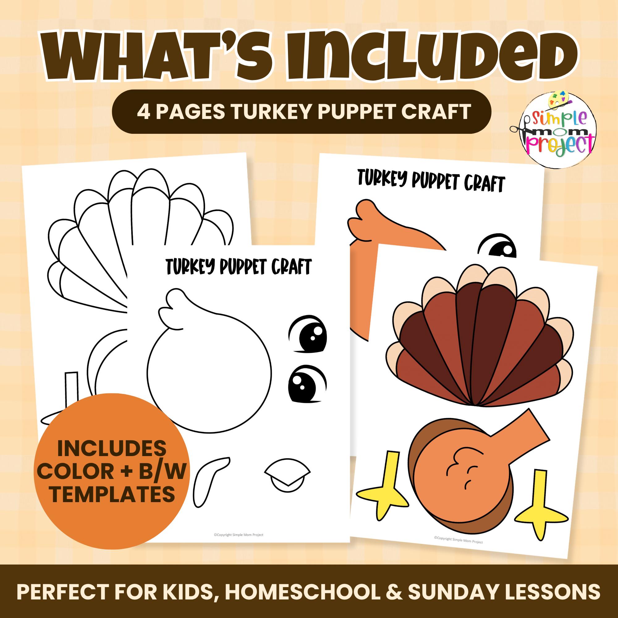 Turkey Paper Bag Puppet Craft | Cut and Paste Template (PDF) - Etsy