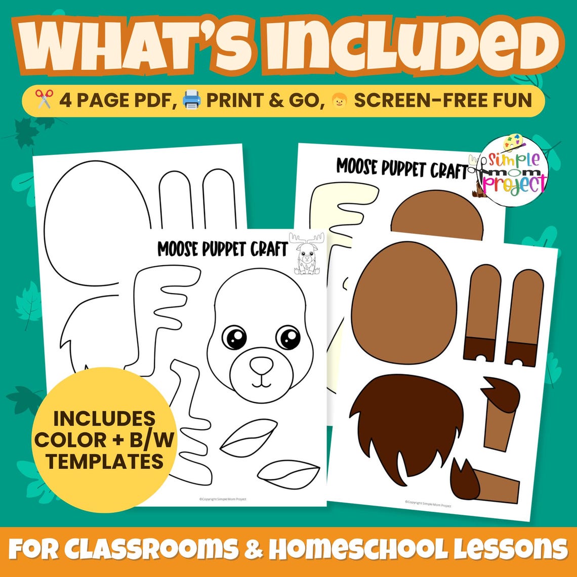 Moose Paper Bag Puppet Craft | Woodland Animal Printable | Cut and ...