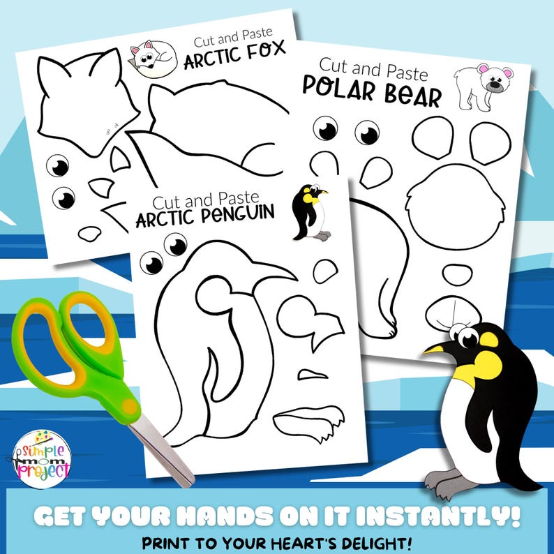 14 Black and White Arctic Animal Cut and Paste Craft Bundle | Black and ...