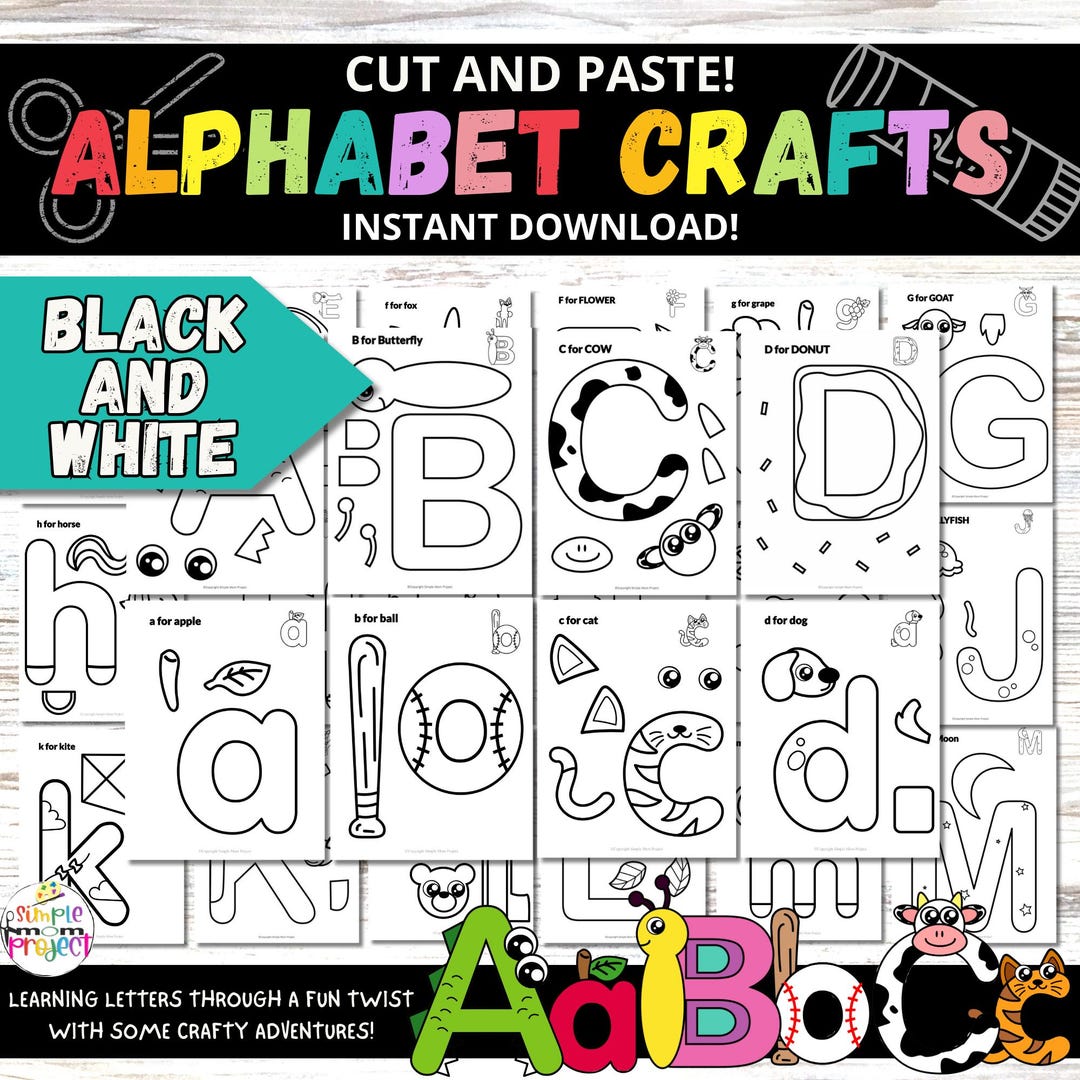 Lowercase Alphabet Craft: Black and White Cut & Paste Activity (PDF) - Etsy