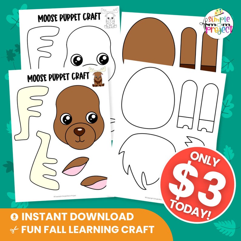 Moose Paper Bag Puppet Craft | Woodland Animal Printable | Cut and ...