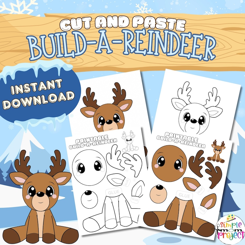 Build A Reindeer Printable Craft | Fun Paper Reindeer Template Activity ...