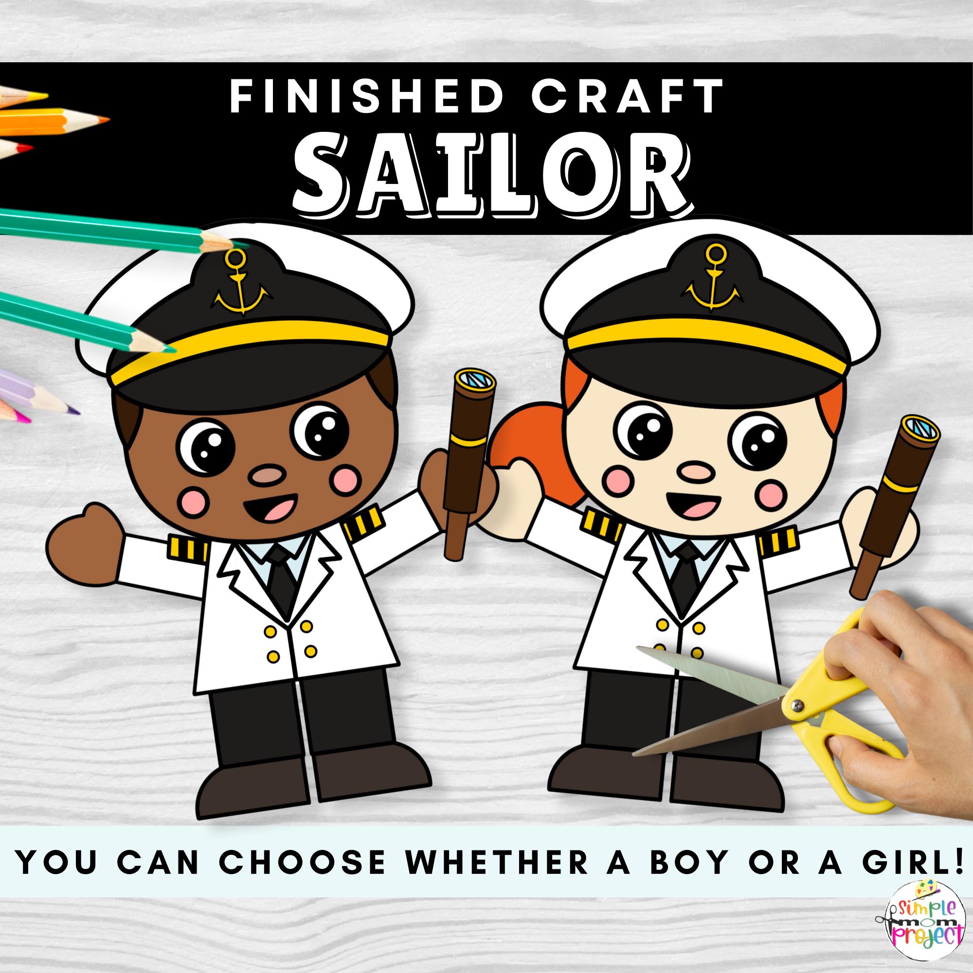 Sailor Printable Paper Craft for Kids | Pre-colored | Black & White - Etsy