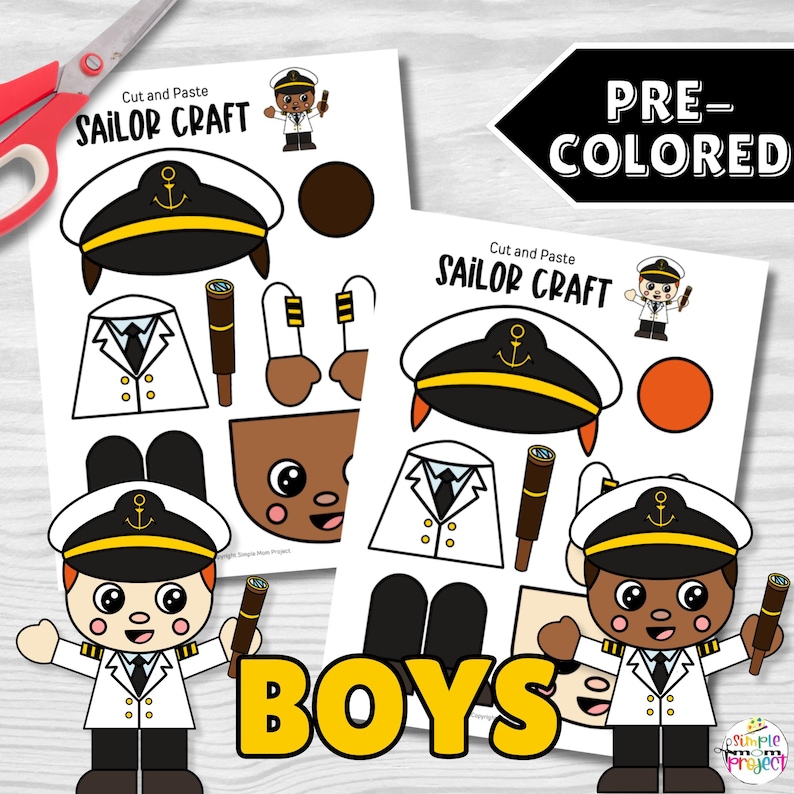 Sailor Printable Paper Craft for Kids | Pre-colored | Black & White - Etsy