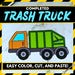 Trash Truck Craft: Cut & Paste Activity, Coloring Page (instant ...