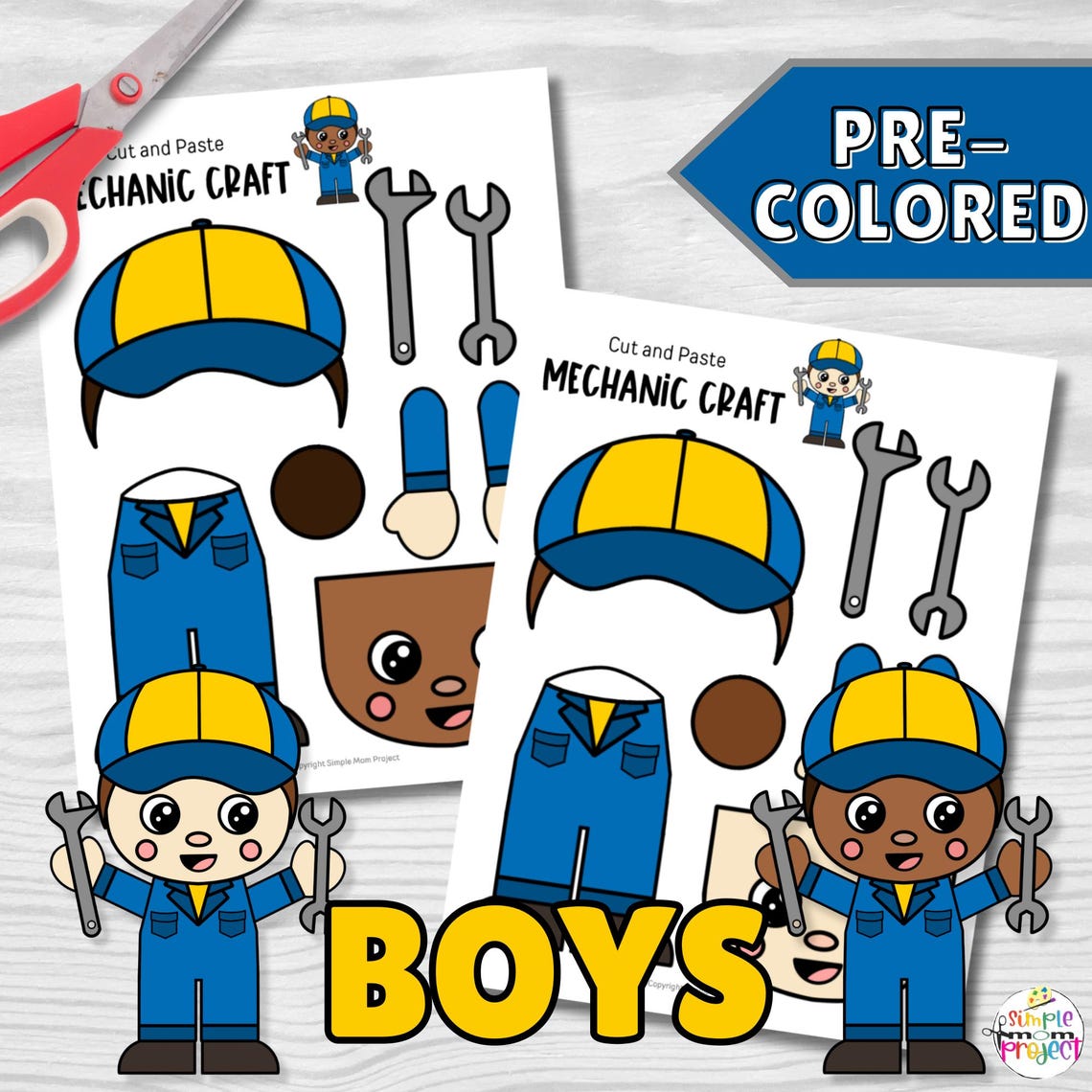 Mechanic Printable Paper Craft for Kids | Pre-colored | Black & White ...