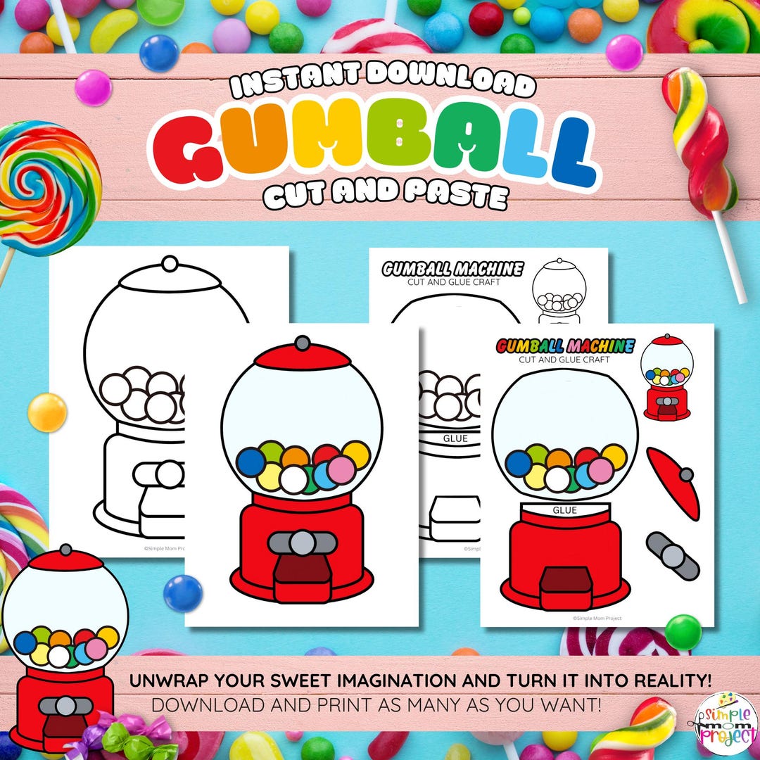 Gumball Machine Cut and Paste Craft | Gumball Machine Activity ...