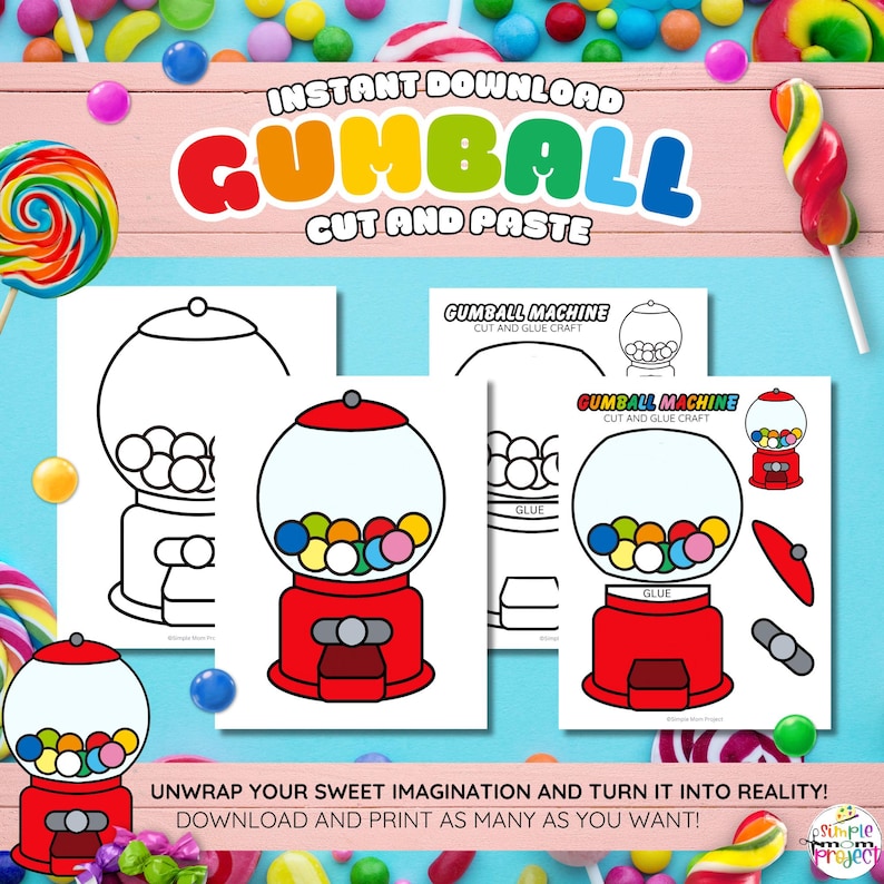 Gumball Machine Cut and Paste Craft Gumball Machine Activity Gumball ...