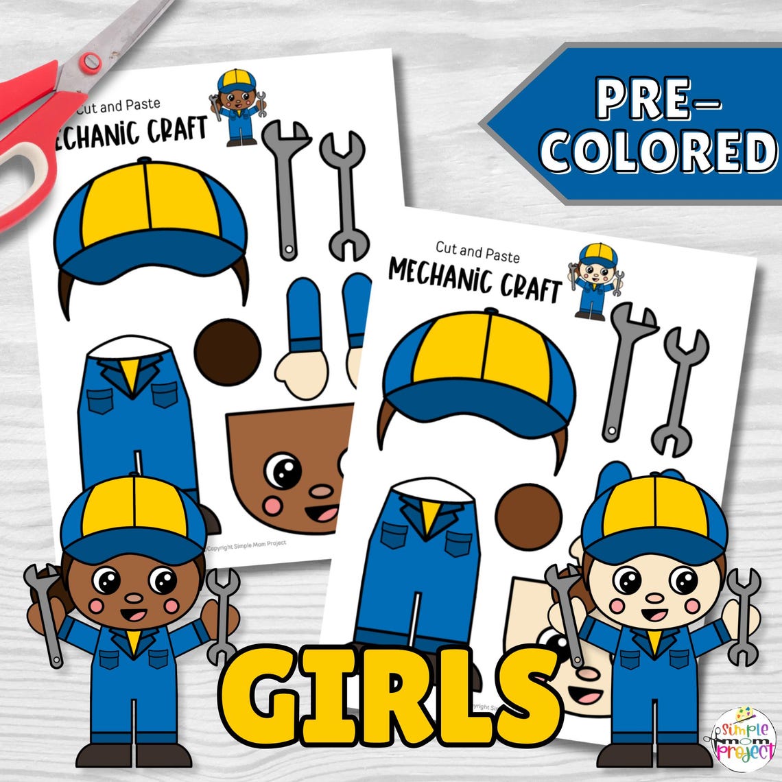 Mechanic Printable Paper Craft for Kids | Pre-colored | Black & White ...